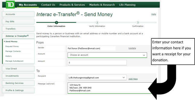 E-transfer Information – Lanark County Food Bank – The Hunger Stop